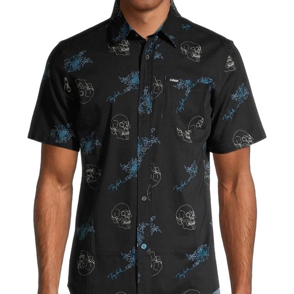 Tony Hawk | Shirts | Tony Hawk Mens Black Short Sleeve Buttonup Shirt With Signature And Skulls ...
